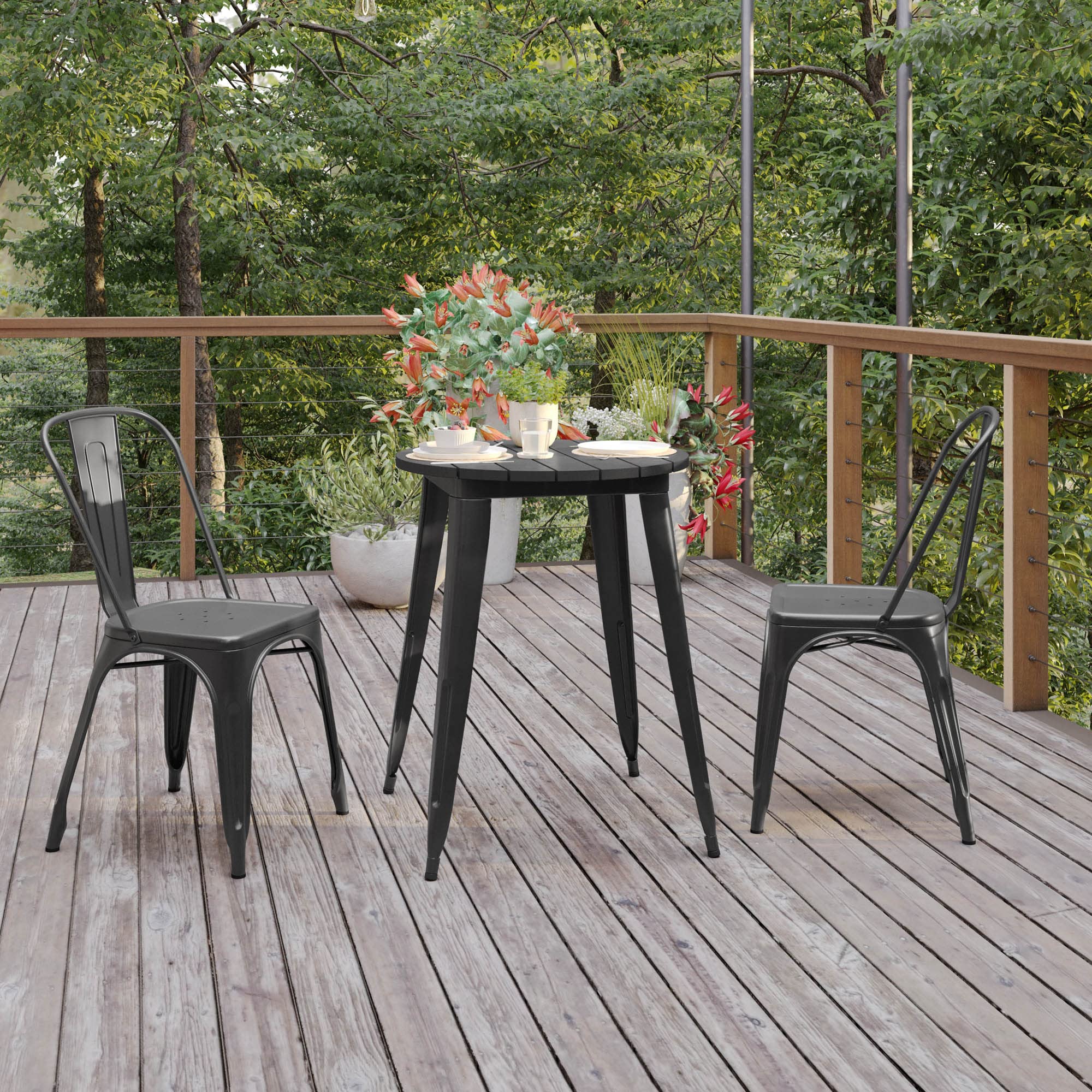 Flash Furniture Declan Commercial Outdoor Dining Table, All Weather Poly Resin Top with Steel Base, 23.75" Round, Black/Black