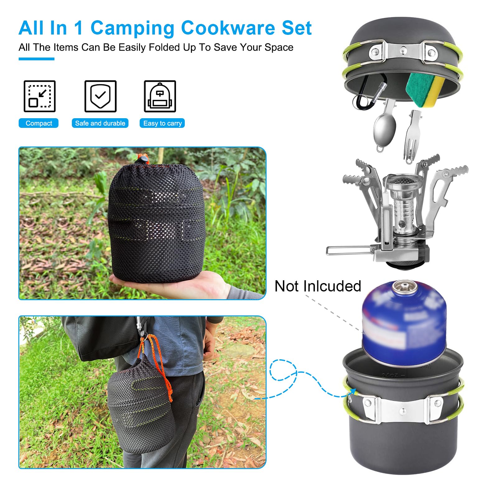 AUTOPkio Camping Cooking Set, Camping Cookware Mess Kit Pots and Pans Set with Portable Stove for Backpacking Picnic Outdoor