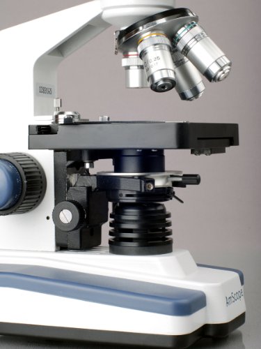 AmScope T120B Professional Siedentopf Trinocular Compound Microscope, 40X-2000X Magnification, WF10x and WF20x Eyepieces, Brightfield, LED Illumination, Abbe Condenser with Iris Diaphragm, Double-Layer Mechanical Stage, 100-240VAC