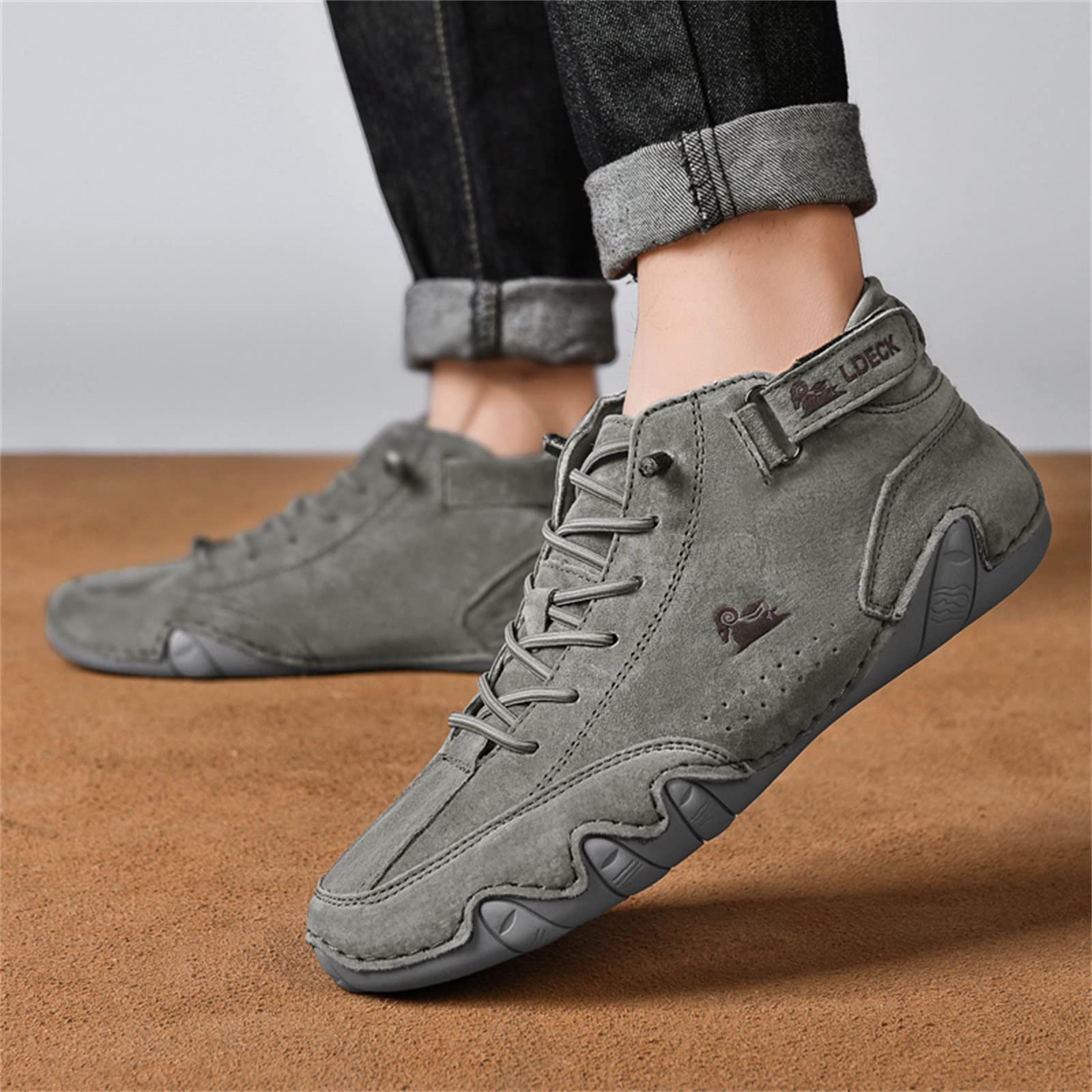 AMAM Mens Short Cowboy Boots with Zipper Mens Shoes High Top Lace Up Hook Loop Sport Shoes Hiking Boots for Men Support
