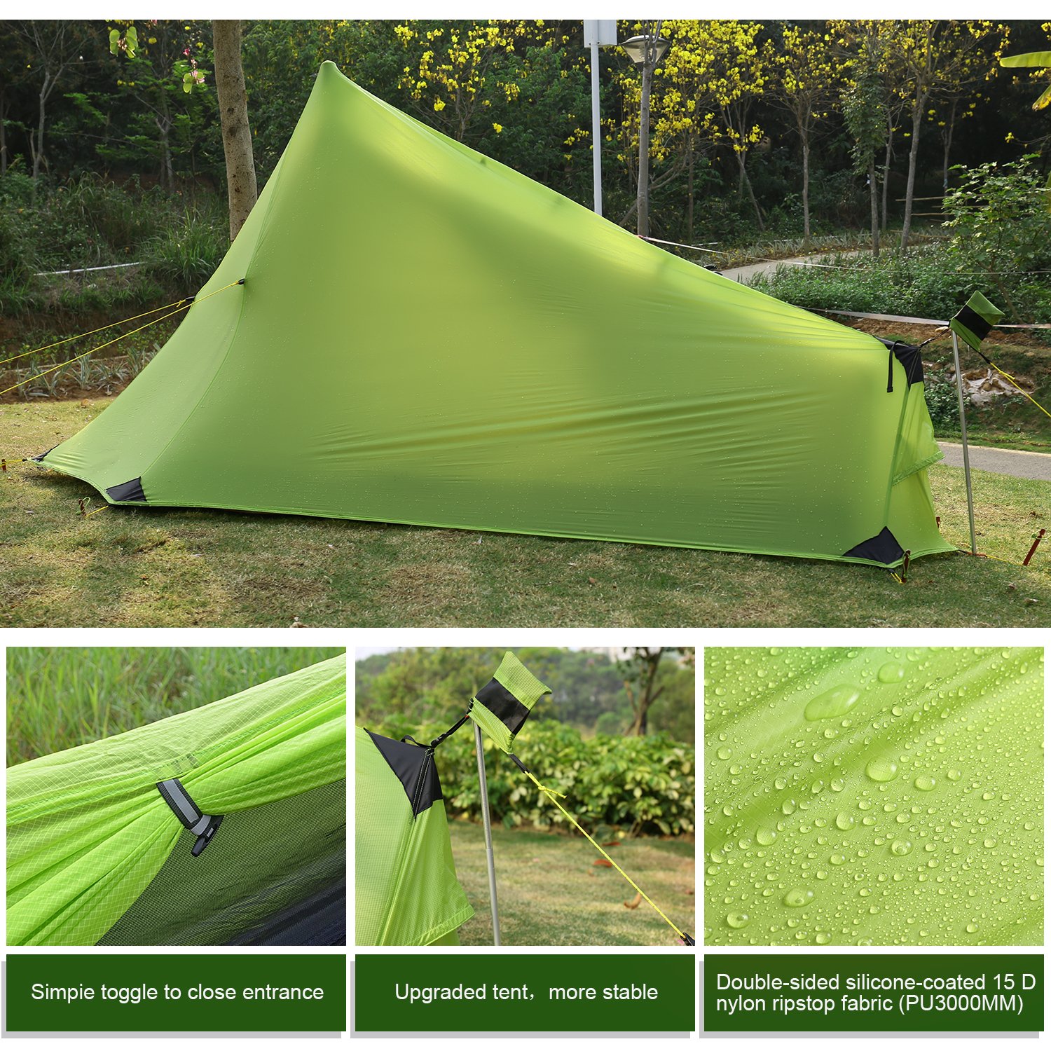 Andaker 1.6lb Ultralight Backpacking Tents One Person Man Hiking Single Camping Tent 15D Ultra-Thin Ripstop Nylon, Double-Side Silicone Coated(No Poles)