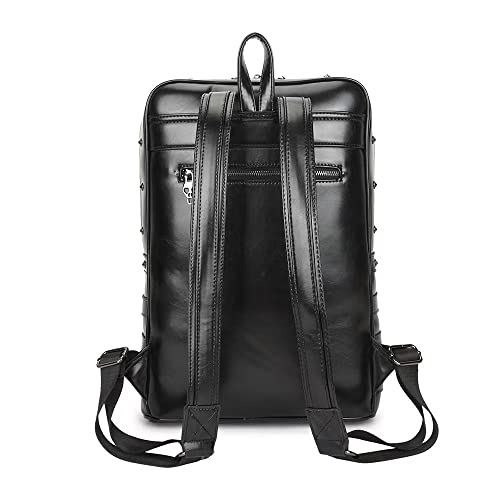 AMVIKS 3D Black Skull Backpack for Men,PU Leather Unisex Punk Style Travel Back Packs,Rivet Large Bags