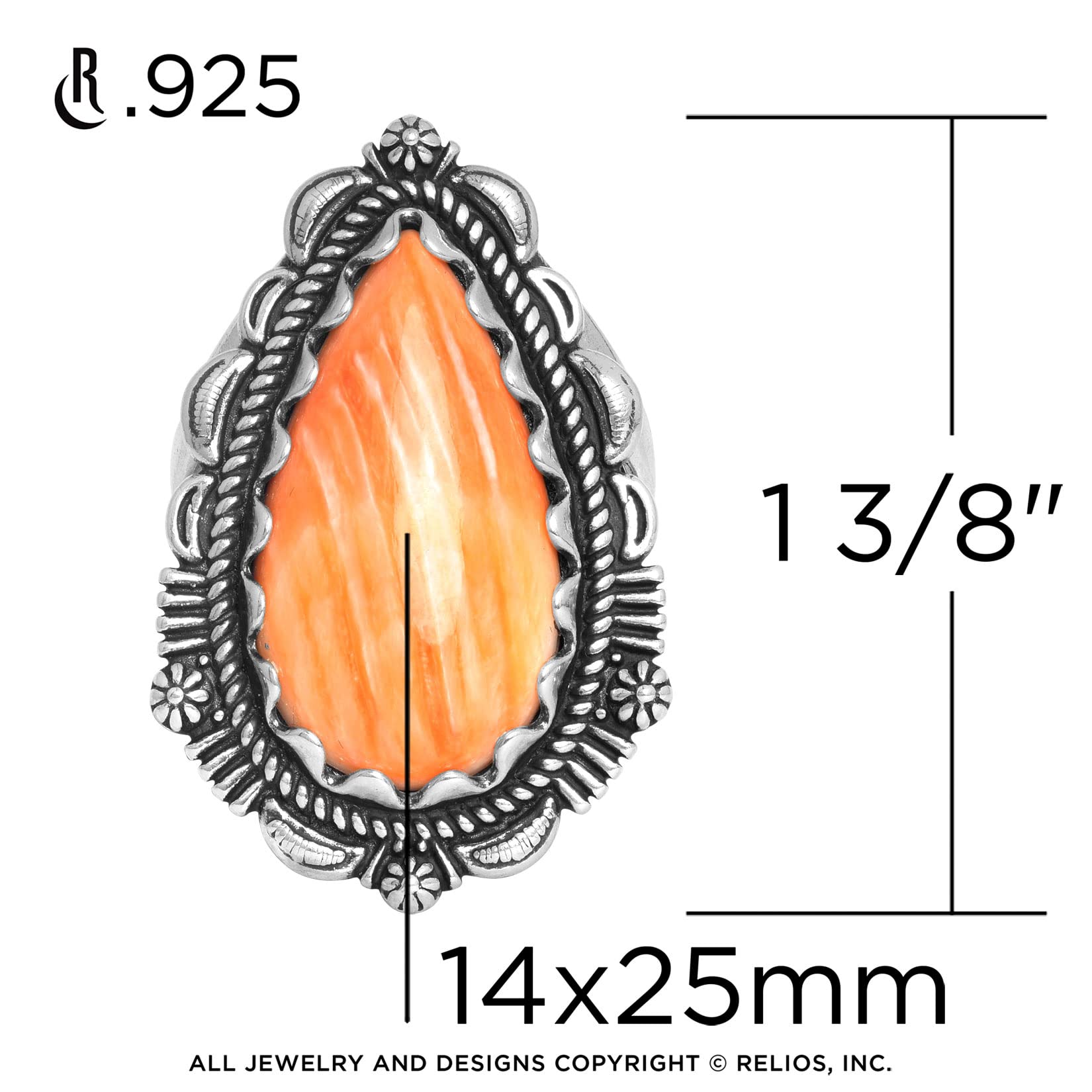 American West Sterling Silver Women's Statement Ring Orange Spiny Gemstone Size 8