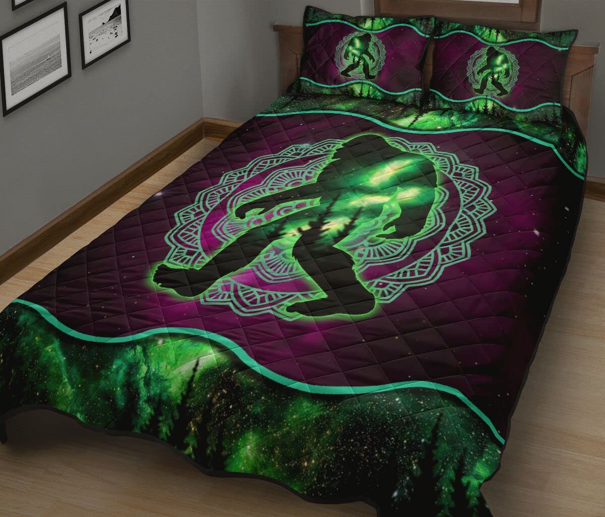 Bigfoot Quilt Set - Bigfoot Mandala Green Galaxy Forest Quilt Sasquatch Duvet Set Bedding Set Comforter Cover For Crib Kids Microfiber King Bigfoot Bigfoot Gifts Twin Comforter Bigfoot Duvet Cover