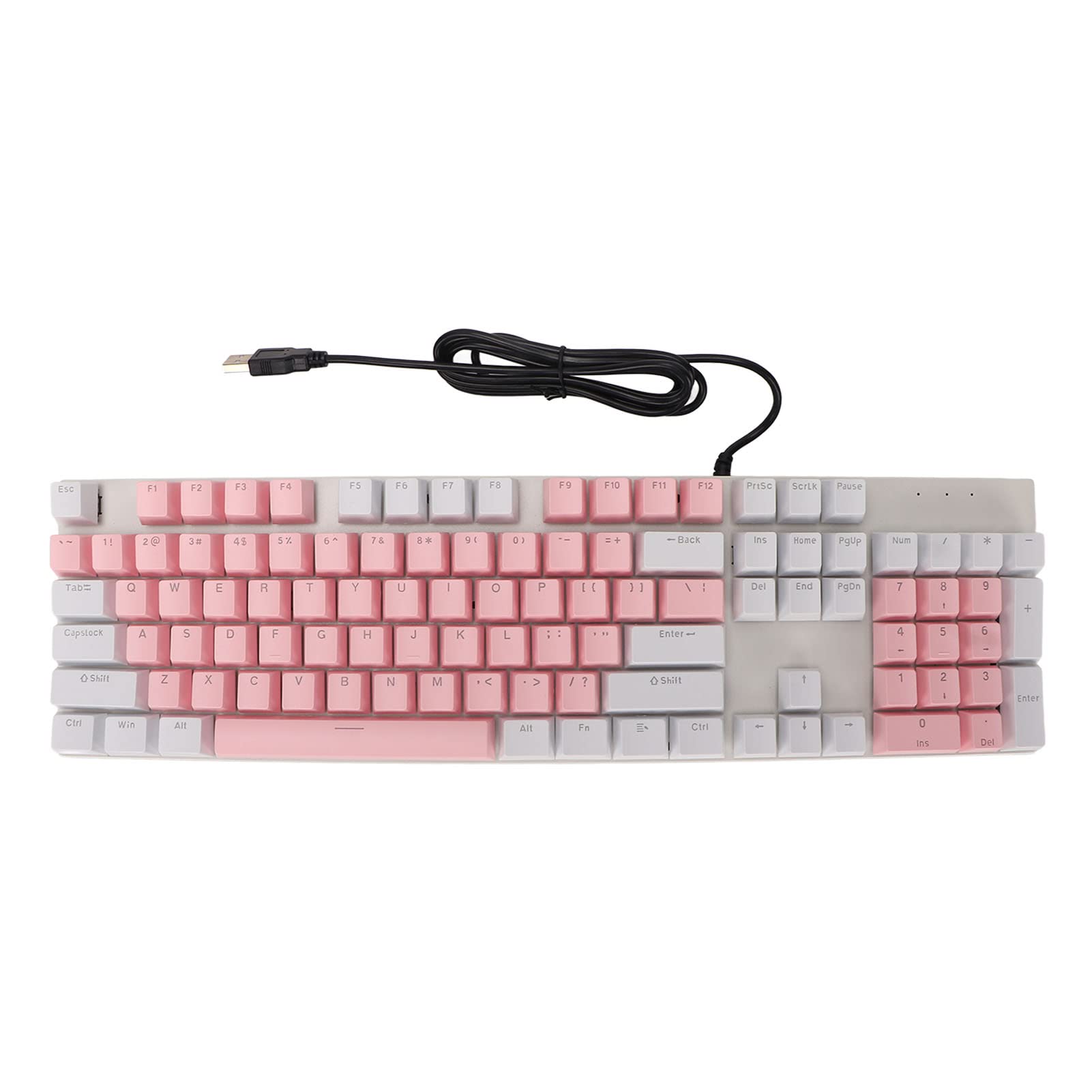 Blue Switch Mechanical Gaming Keyboard, Mechanical Keyboard Ergonomic Scratch Resistant 104 Key High Sensitivity for Home for Office (White Pink)