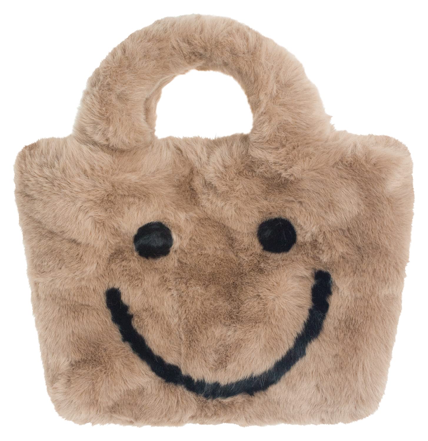 AnnaKastle Womens Soft Eco Fur Smile Fuzzy Mini Tote Bag Purse Yellow