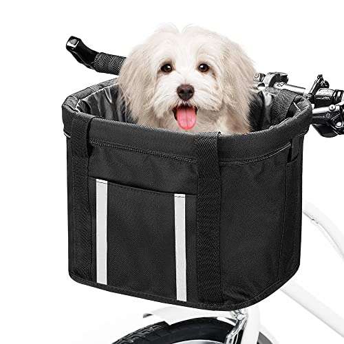 ANZOME Bike Basket, Multi-Purpose Bicycle Basket Quick Released Dog Bike Basket Folding Detachable Front Basket Easy to Install Handlebar Basket Cycling Basket for Grocery Shopping Picnic Camping