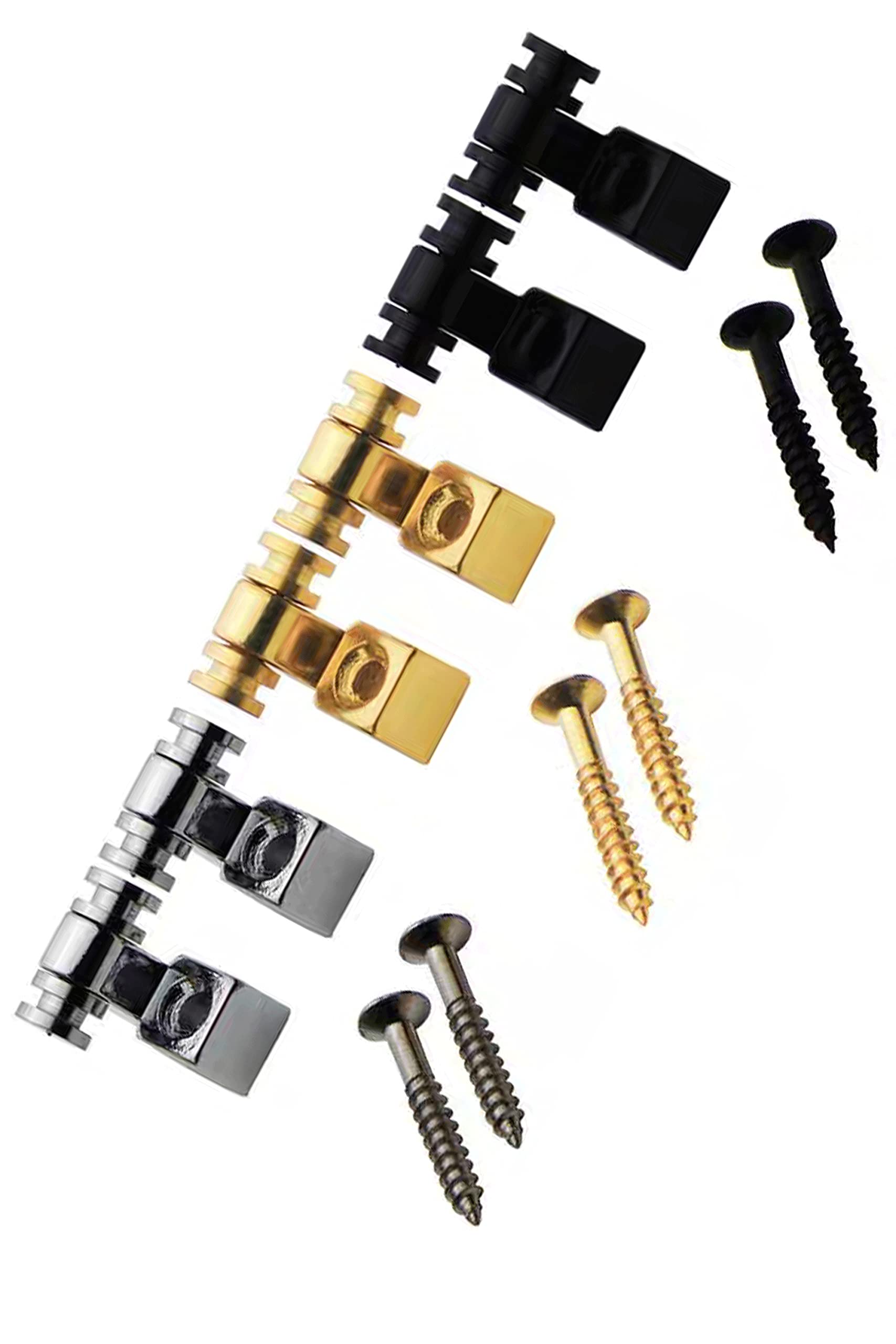 HENGYEE Set of 2 Guitar Roller String Tree Roller String Guides Retainer for Electric Guitars Strat Stratocaster Tele Telecaster Black Gold., (2104-QGZ-GD)