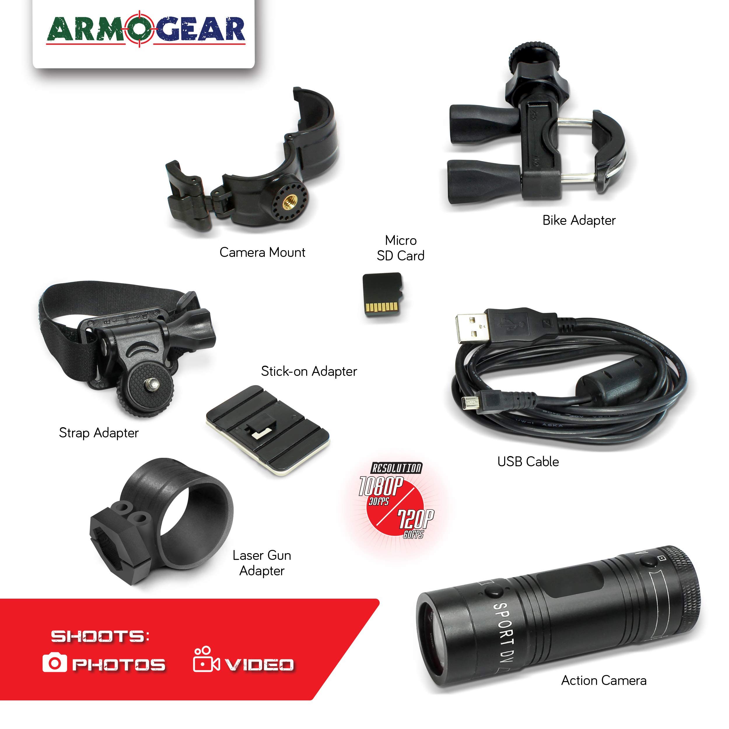 ArmoGear Kids Action Camera with Video Recording β Action Camera Mount on Bike, Helmet, or Laser Gun β Great Sports Accessory for Kids
