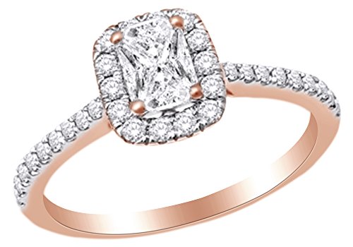 AFFY 0.9 CT Emerald & Round Cut White Natural Diamond Engagement Wedding Ring In 14k Rose Gold With RING Size-11.5
