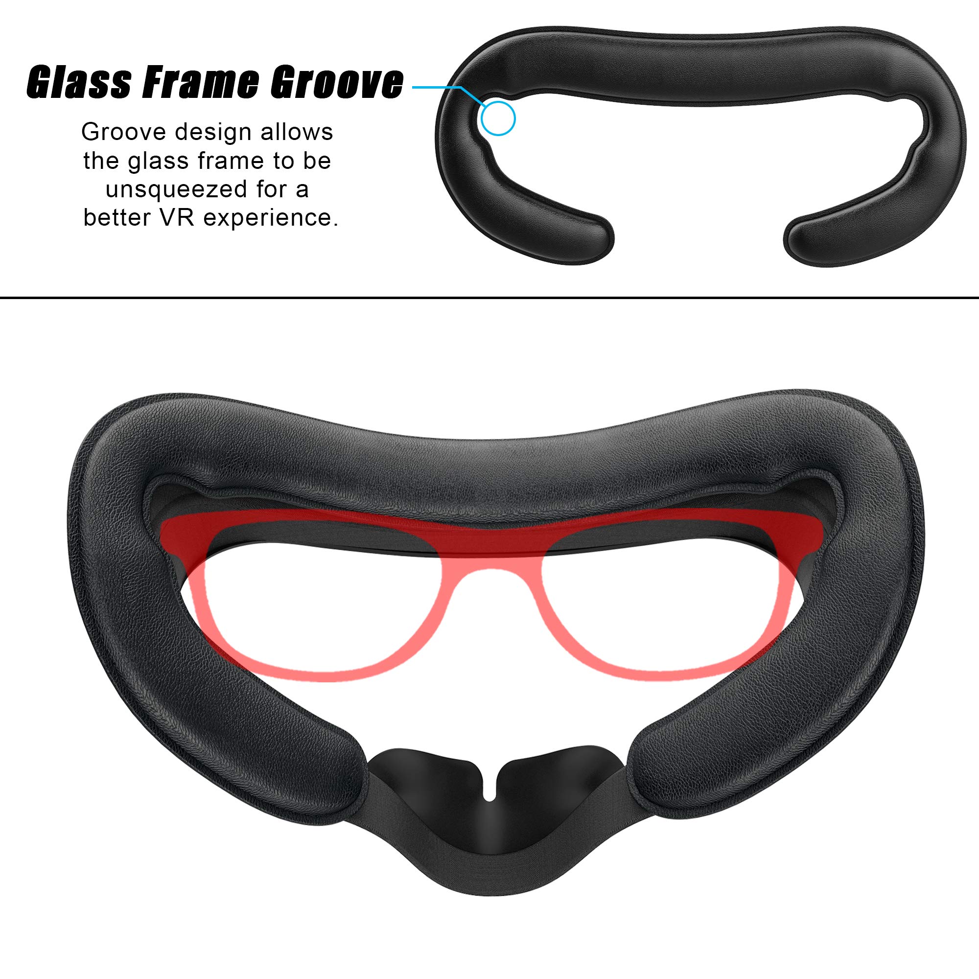 AMVR VR Facial Interface Bracket & PU Leather Foam Face Cover Pad Replacement & Anti-Leakage Nose Pad & Protective Lens Cover Comfort 5In1 Set Accessories for Quest 1 (Not Fit Quest 2)
