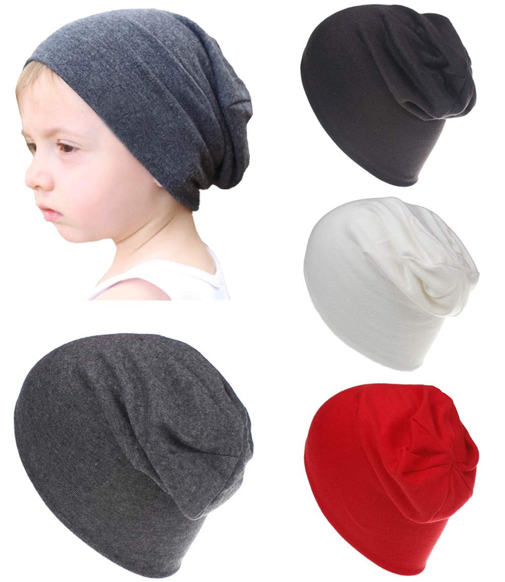Qandsweet Baby Boy's Hat Kids Cool Knit Beanie Hats Toddlers Caps (Black Dark Grey Red White)