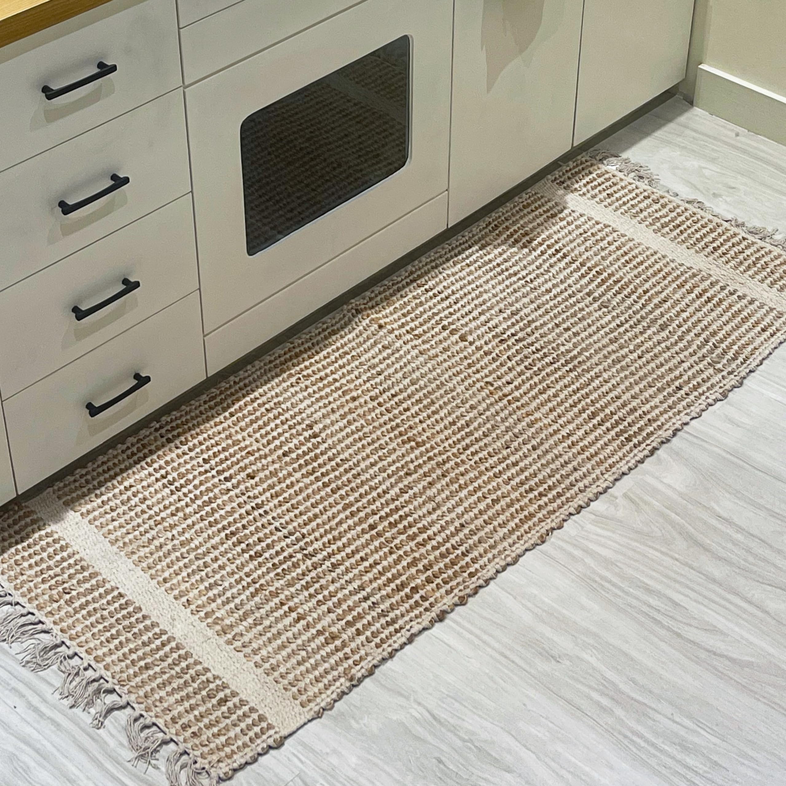 Chardin home Jute Rugs Collection- 2x5 Feet Jute Boucle Rug, Long, Boho, Rustic, Natural Jute/Sand Color, Hand Braided Runner Rug for Bedroom, Living Room, Kitchen and hallways
