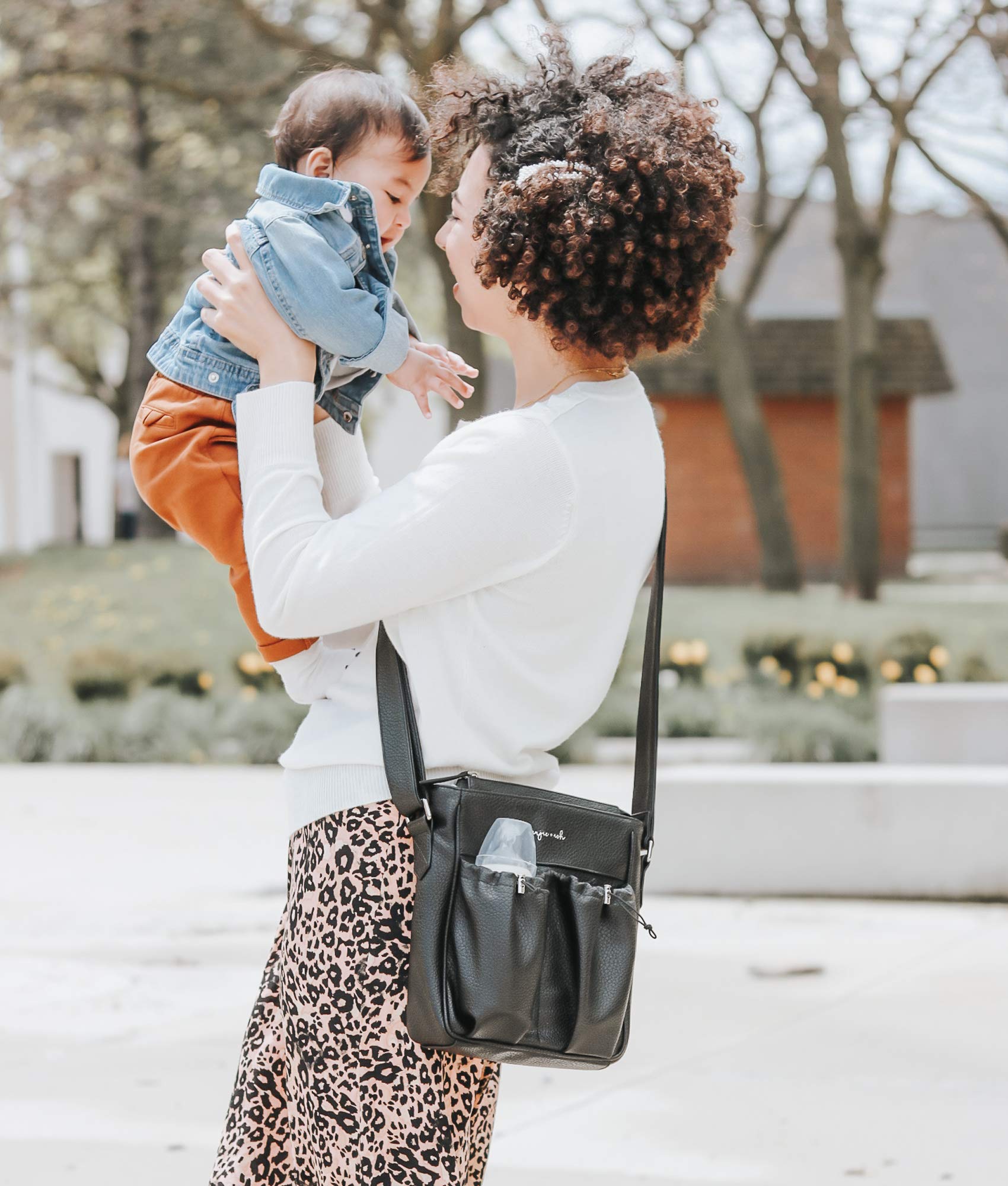 anjie + ash Crossbody Parent Bag, Diaper Bag for Mom, Compact Bag, Vegan Leather (Fog)