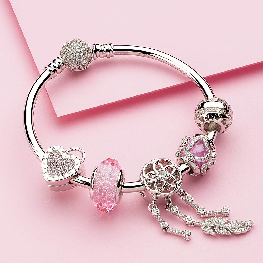 ATHENAIE 925 Sterling Silver Clear and Pink CZ Encased in Love Charm for Bracelet