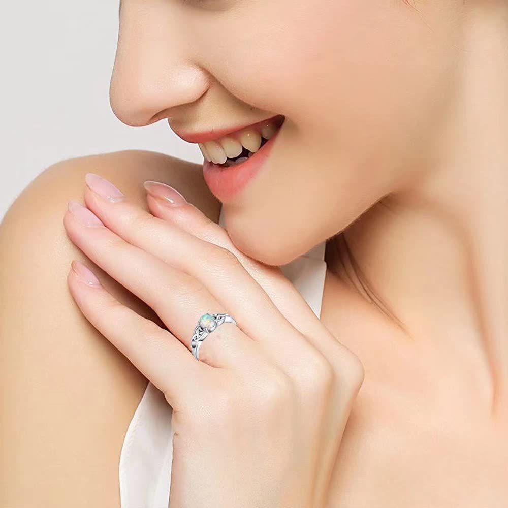 Ameroden Celtic Knot Opal Stainless Steel Ring for Women Girls Band Jewelry Size 6