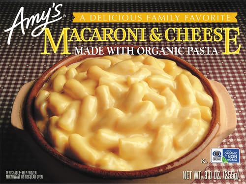 Amy's Frozen Meals, Macaroni and Cheese Frozen Pasta Tray, Made With Organic Pasta and White Cheddar Cheese, Microwave Meals, 9 Oz