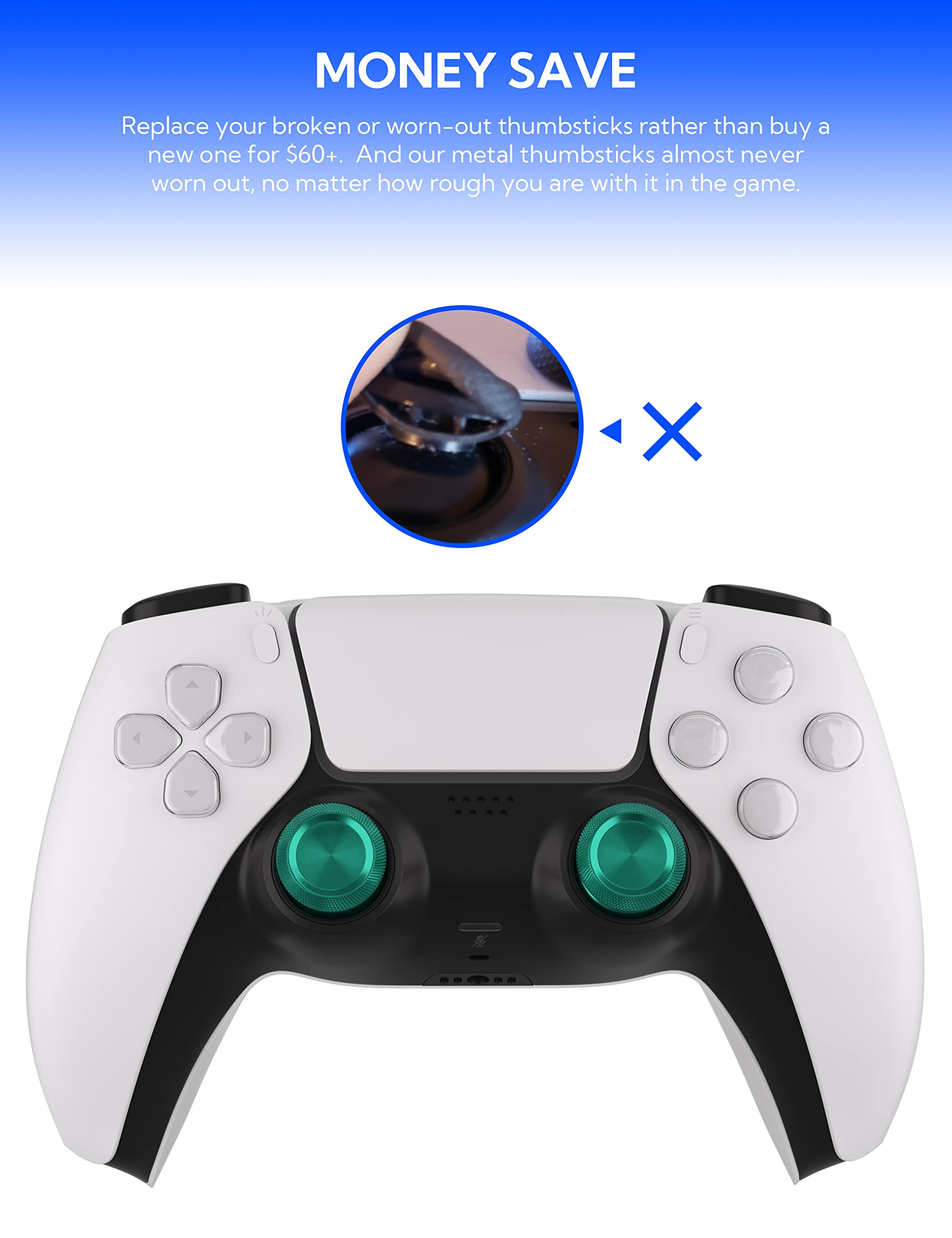 Avericht Metal Thumbsticks for PS5 Controller, Aluminum JoyStick Replacement Kit for Dualsense Controller (Metal Green)