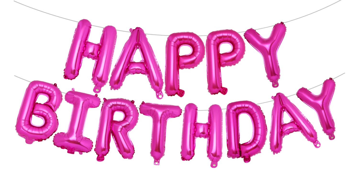 PIGETALE Happy Birthday Banner, 16 Inch Mylar Foil Letters Sign Bunting Happy Birthday Balloon Letters Balloons Reusable Ecofriendly Material for Girls Boys Kids Women Men (Hot Pink)
