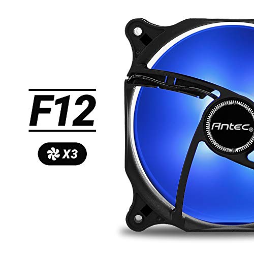 Antec 120mm Case Fan, PC Fans Blue LED, PC Case Computer Case Fan, 4-pin Molex Connector, F12 Series 3 Packs, Blue LED