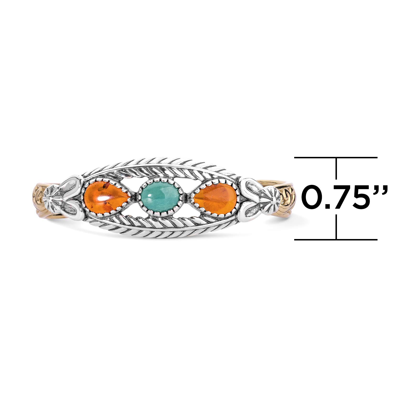 American West Sterling Silver and Brass Amber and Turquoise Gemstone Cuff Size Small