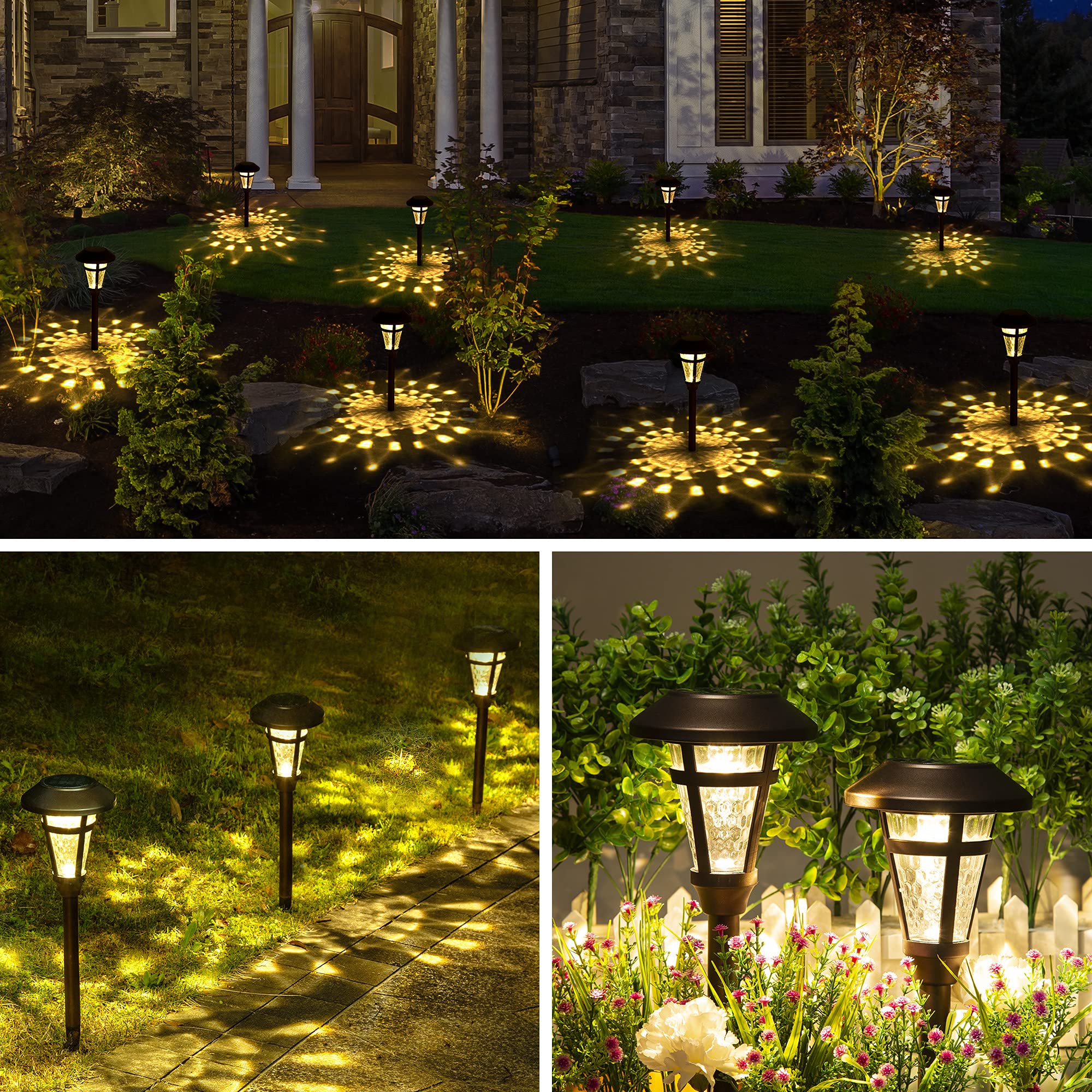 GIGALUMI 6 Pack Super Bright Solar Lights Outdoor Waterproof, High Lumen Solar Garden Lights, Metal Solar Pathway Lights Outdoor, Solar Sidewalk Lights for Yard, Patio, Landscape, Walkway