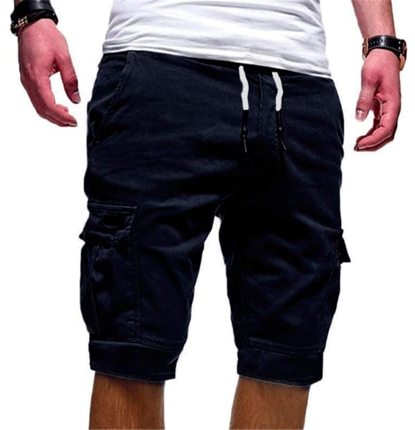 Andongnywell Men's Drawstring Gym Workout Shorts Quick Dry Weightlifting Pants Training Running Jogger with Pockets (Navy Blue,Large)
