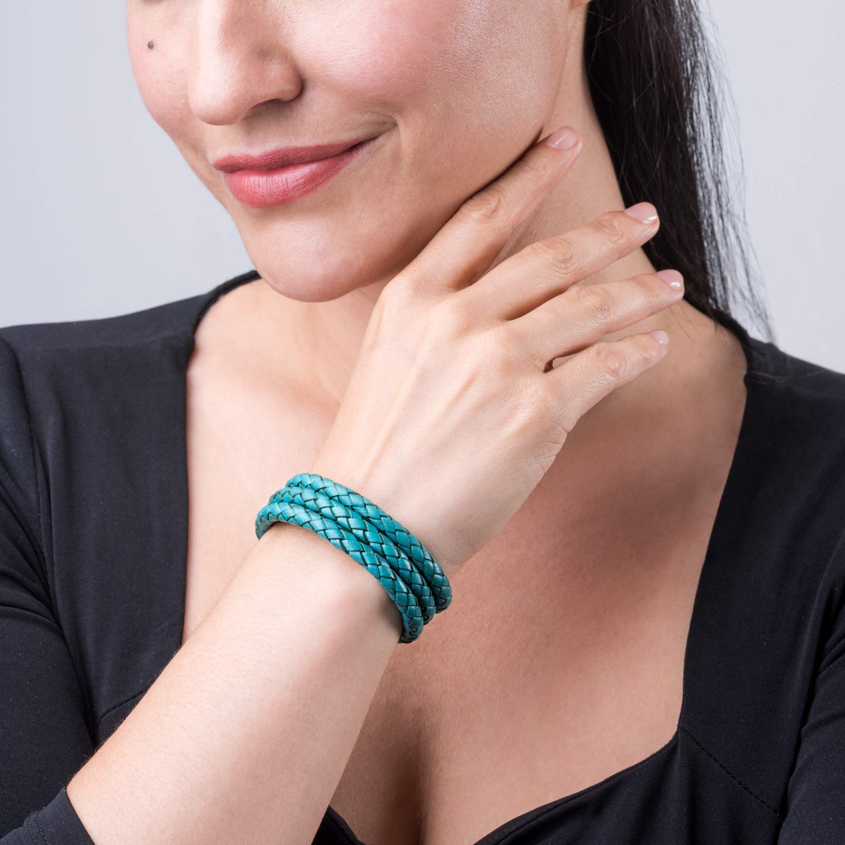 American West Sterling Silver Wrap Bracelet For Men & Women Turquoise Braided Leather One Size Fits Most