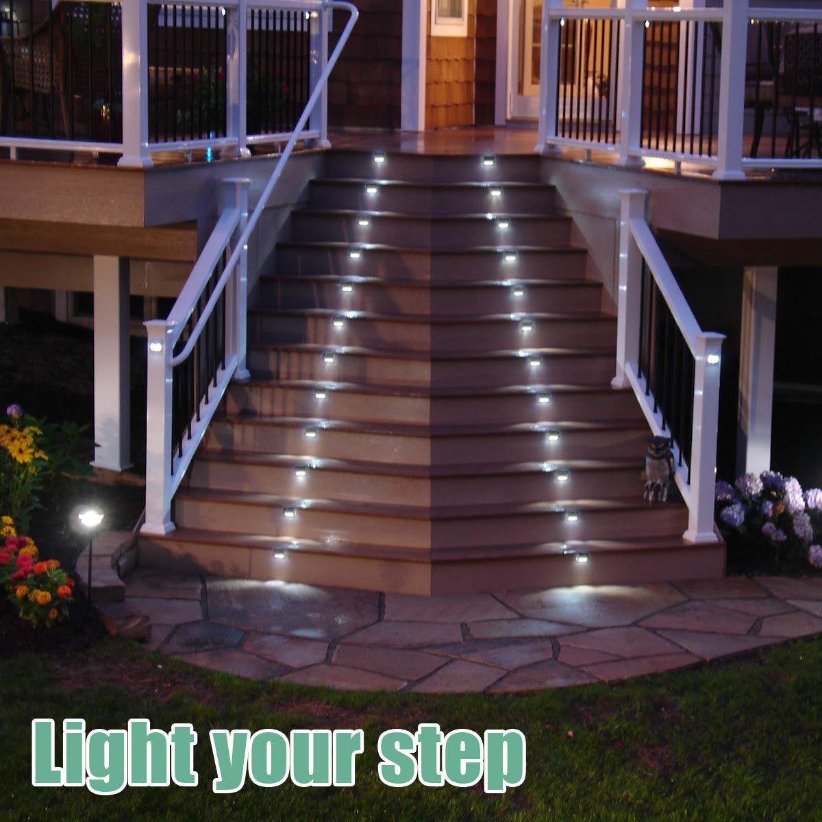 GIGALUMI 6 Pack Solar Step Deck Lights, Stainless Steel Waterproof Led Solar Lamp for Outdoor, Pathway Yard Stairs Fences. (White)