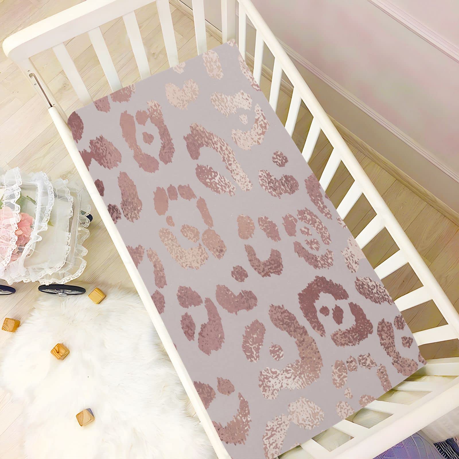 Blueangle Golden Leopard Print Crib Sheets, Ultra Stretch Baby Crib Sheet for Boys Girls, Snug Fitted Toddler Bedding Crib Mattress Sheet(372)