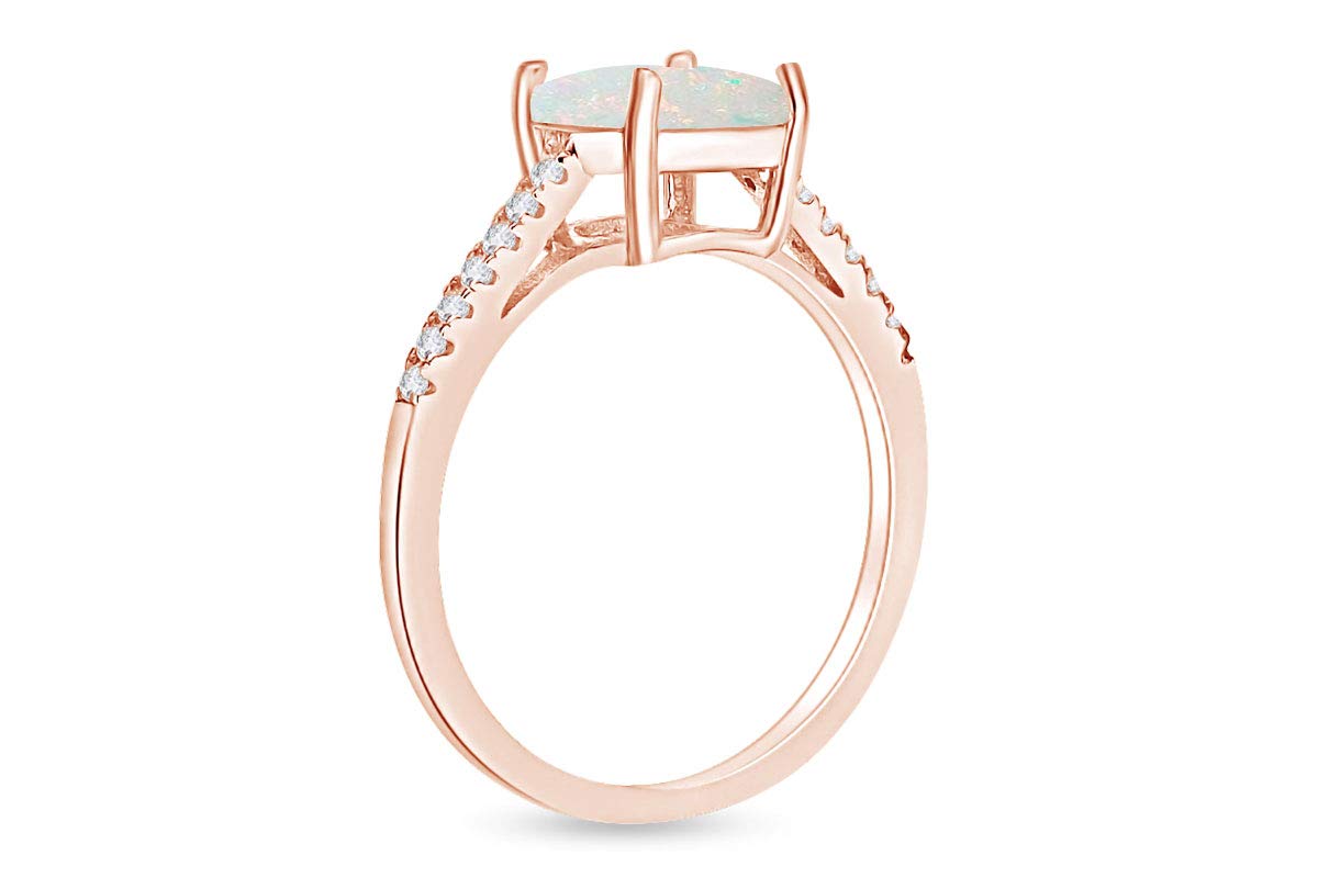 AFFY 14k Rose Gold Over Sterling Silver Lab Created Opal And Simulated White Sapphire Solitaire Engagement Bridal Ring Jewelry For Women Birthday