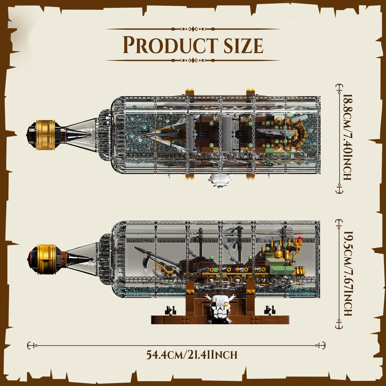 Mould King One Piece Ship in a Bottle Building Blocks Kits, MOC Queen Anne's Revenge Pirate Ship Model Building Sets, Gift for Kids Age 8+/Adults Collections Enthusiasts(2488+ Pieces)