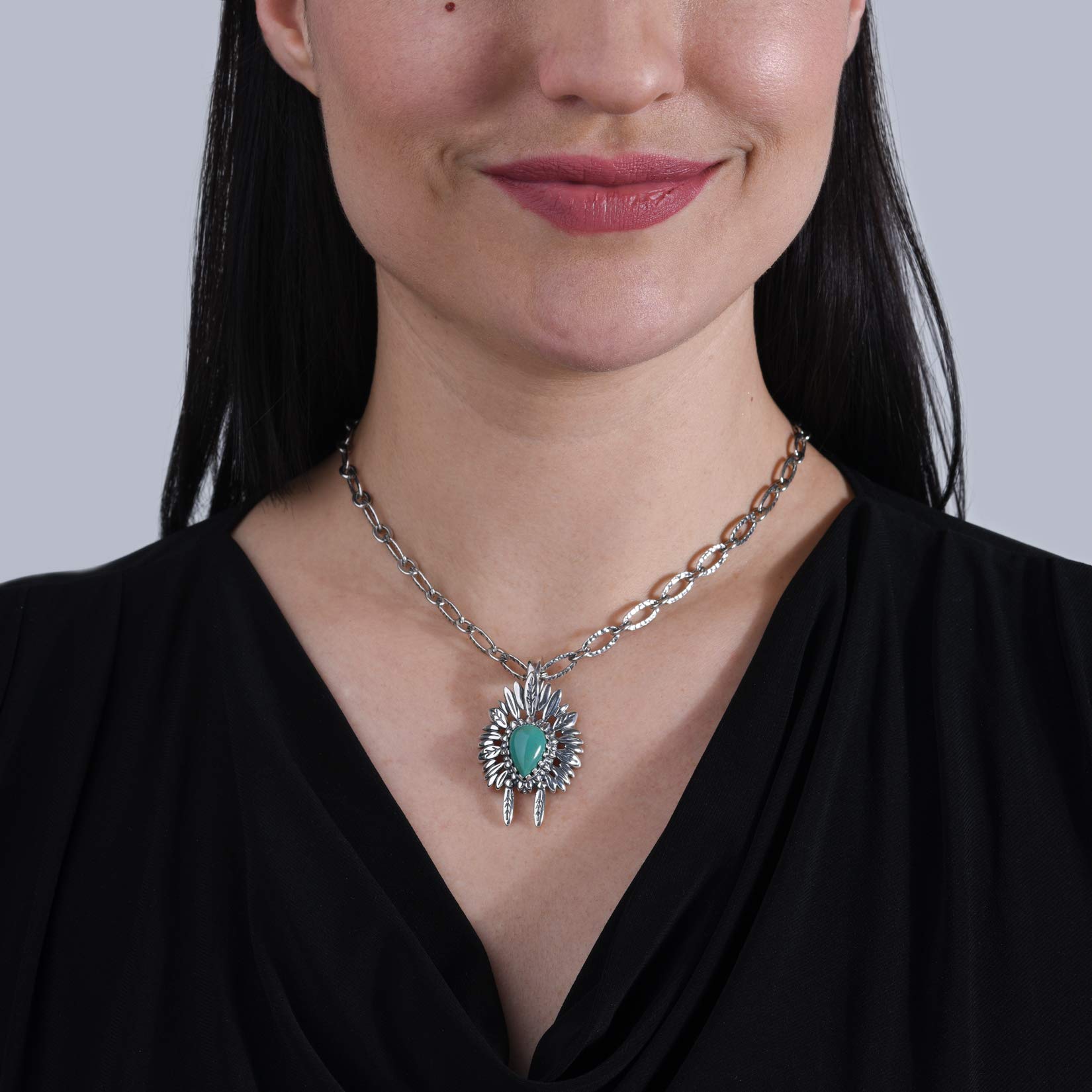 American West Sterling Silver Green Turquoise Chief Headdress Pendant Enhancer