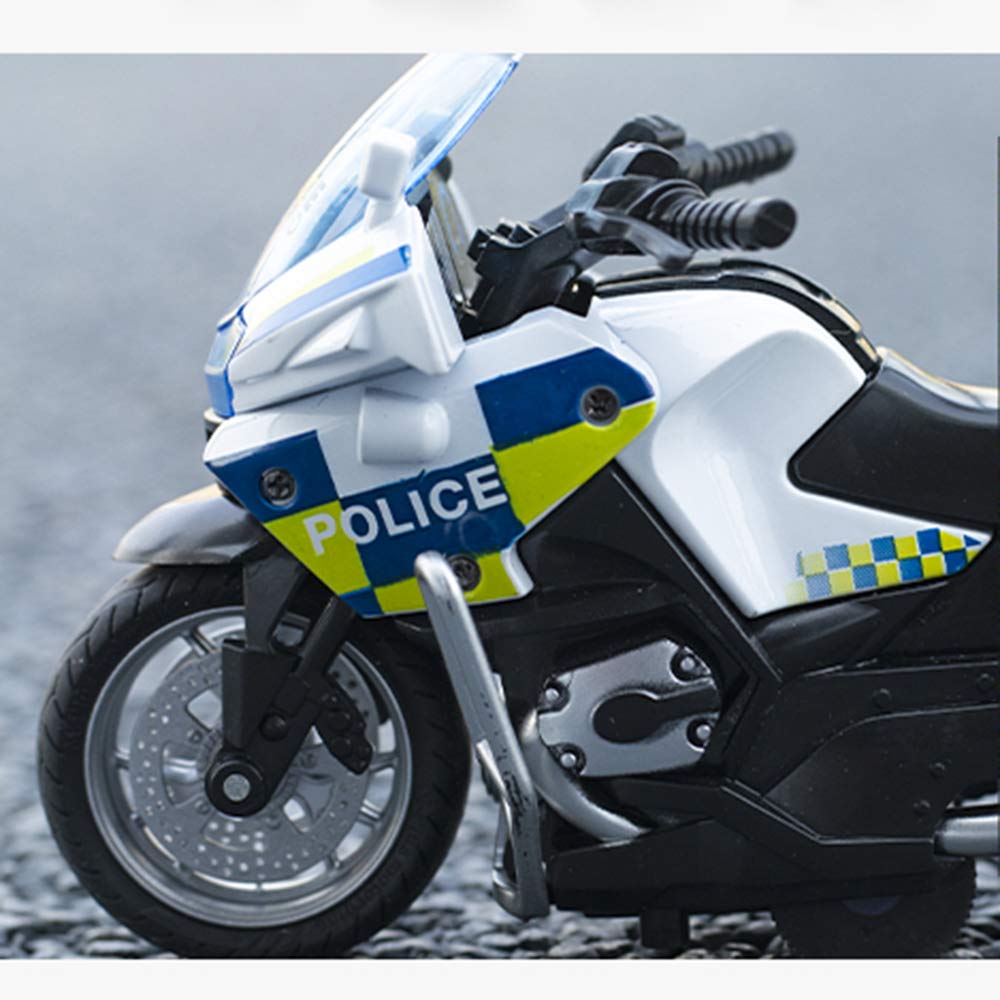 Gilumza Pull Back Motorcycle Toys, Tiny Gift with Music Lighting, Police Motorcycles Toy for Boys Kids Age 3 4 5 6 7 8 Year Old (White)