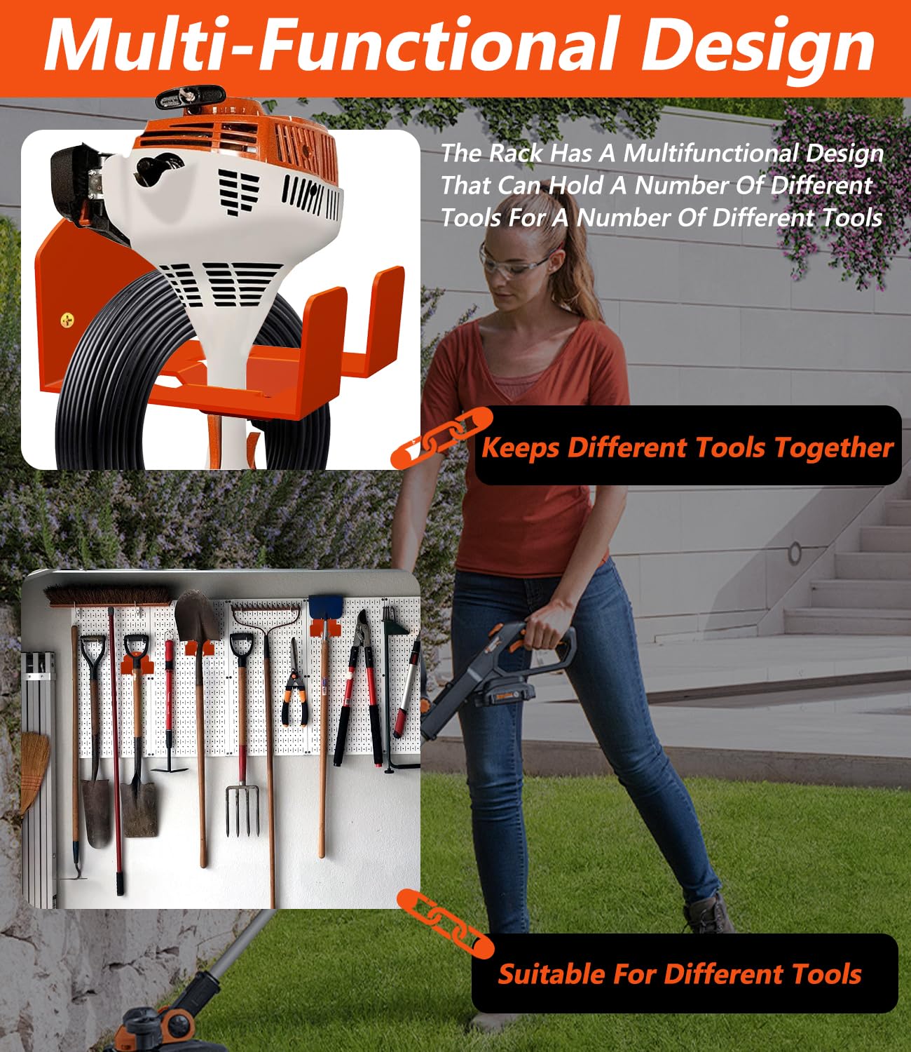 BIHOMIFI Weedeater Hanger Wall Mounted Grass Trimmer Rack Trimmer Rack Heavy Duty Ladder Hooks for Garage, Garage Organization for Power Tool and Hedge Trimmer Chainsaw 2 Pack
