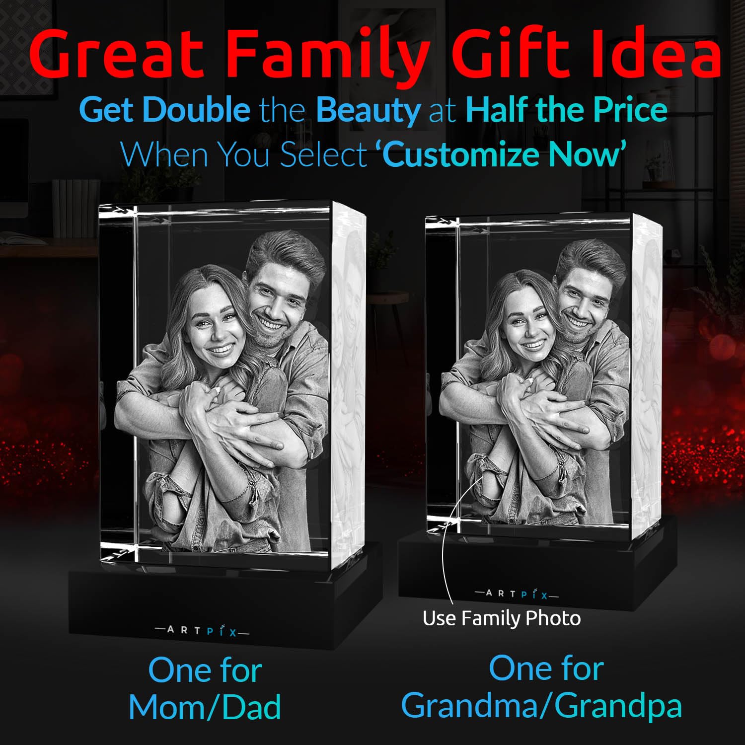 ArtPix 3D Crystal Photo, Custom Gifts for Dad, Father, Wife, Men, Her Mom, Husband, Great Personalized Customized Gift With Your Own Photo, Custom Birthday 3D Picture Rectangle, Couples Gifts