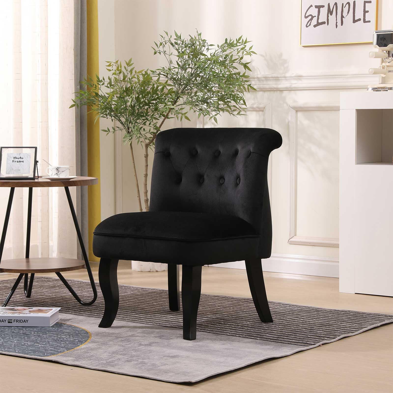 Appot AT-W1757104758 Modern Velvet Accent, Living Room, Upholstered Single Sofa with Sturdy Wood Frame Reading Chair for Bedroom, Office, Studio, Black