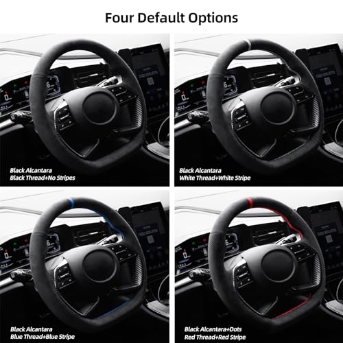 Alfanxi Hand Stitch Alcantara Steering Wheel Cover Compatible with Hyundai Elantra New i20 Elantra Bayon 2022 2023(Red Stripe)