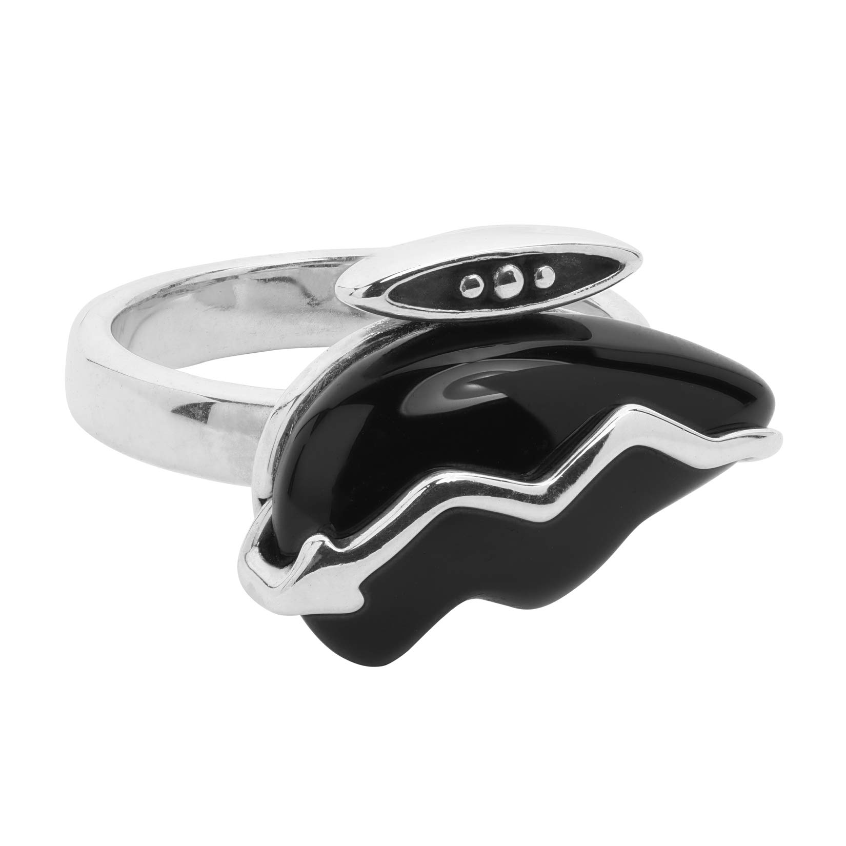 American West Sterling Black Agate Gemstone Bear Lightning Bolt Ring Size 7