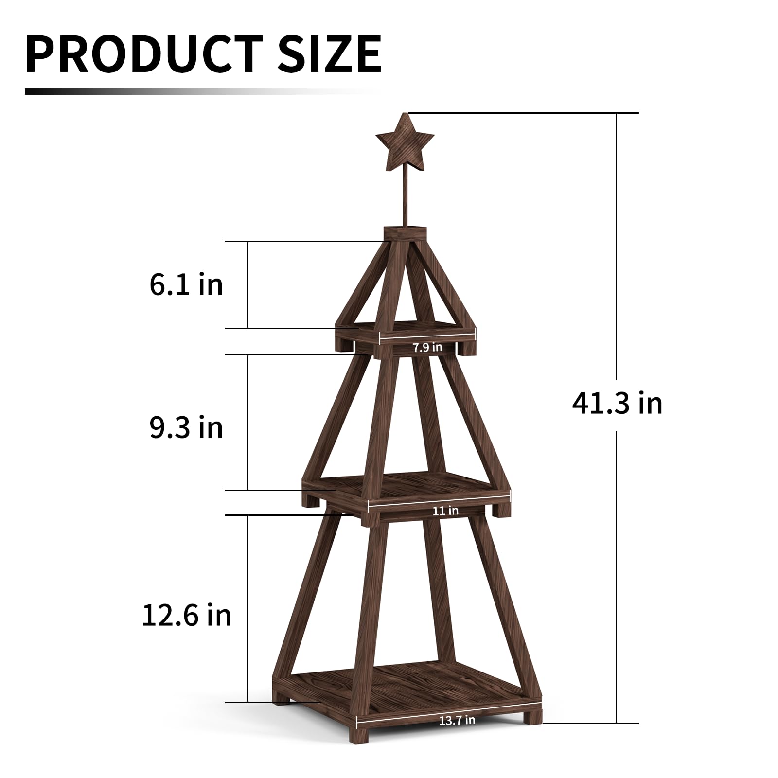 Cotata 41.3 inch 3-Tier Christmas Bookcase,Ladder Corner Solid Wood Tree Bookshelf for liveroom,Walnut