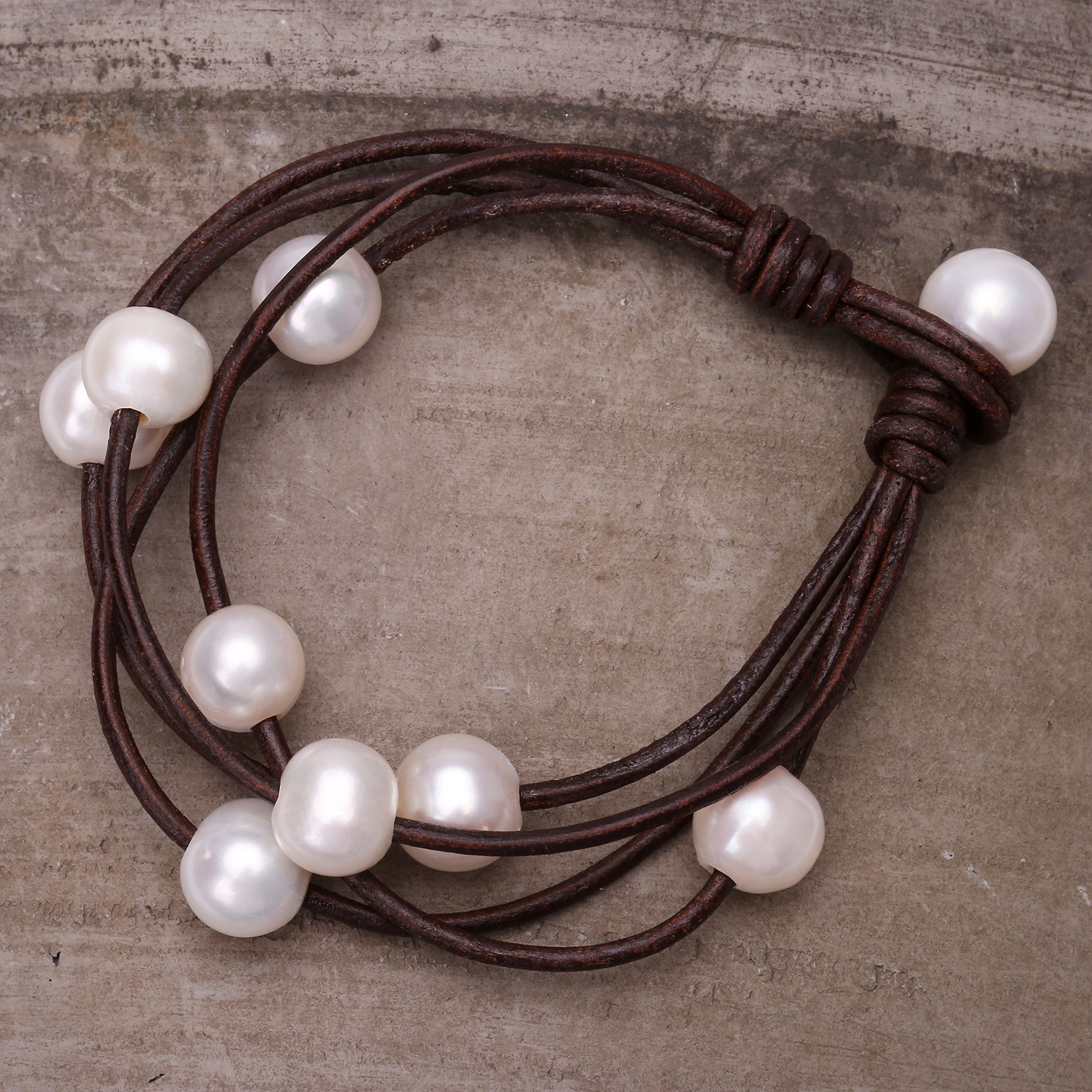 Aobei Pearl Cultured Freshwater pearl Wrap Bracelet on Multi Strands Leather Beaded Jewelry for Women Brown