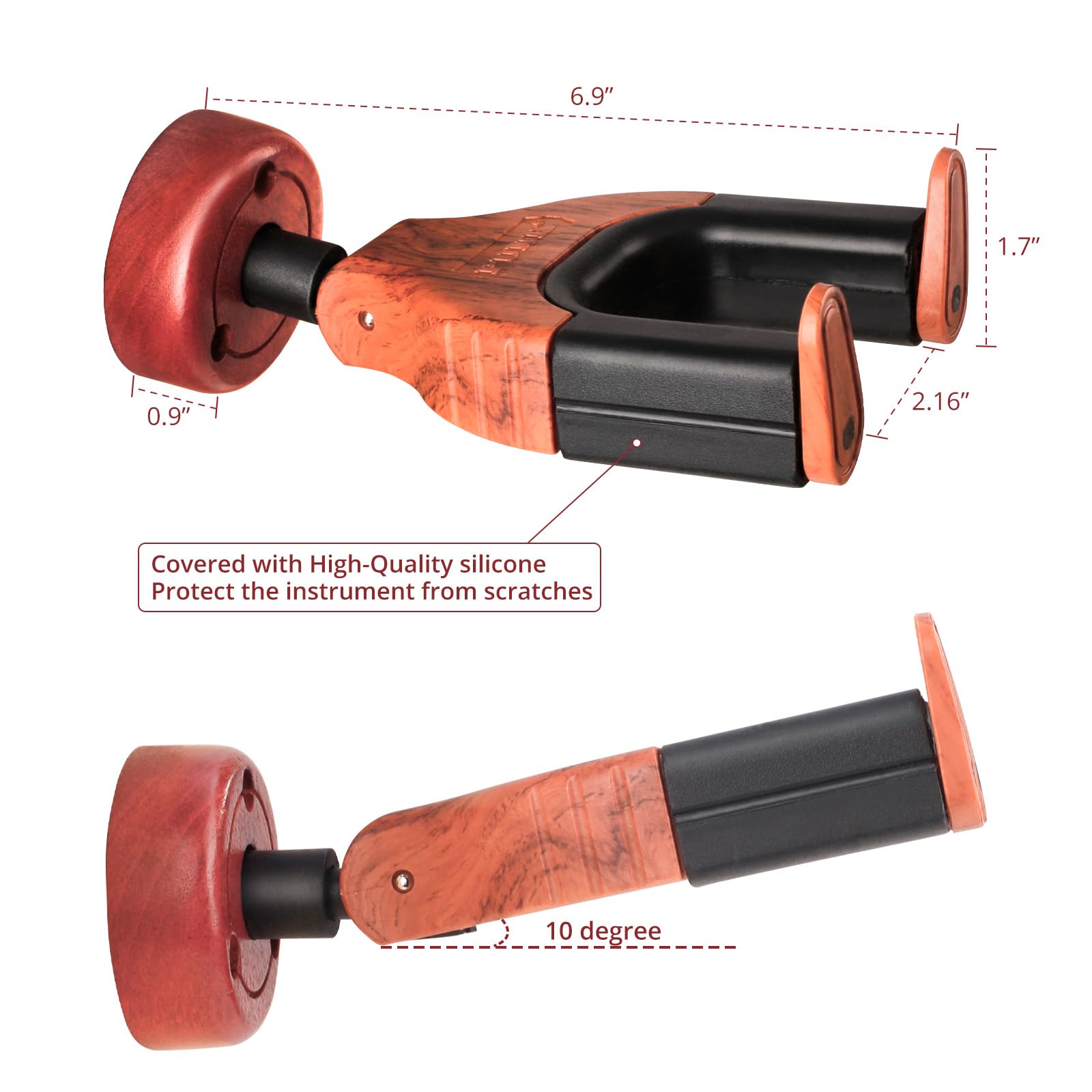 Guitar Hanger Wall Mount Hook with Auto Lock Safe for All Guitars Bass Cello Mandolins