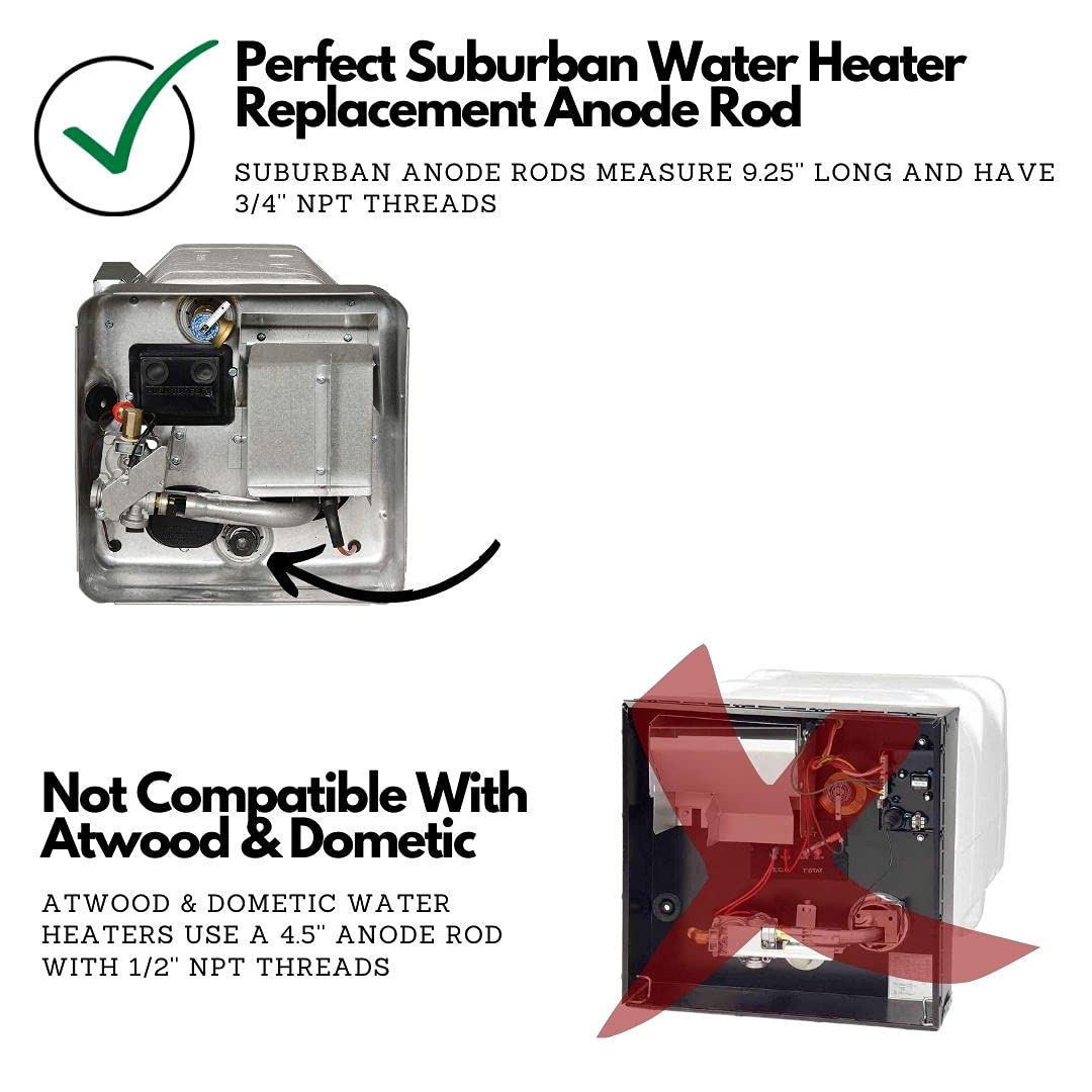 ARL Outdoors RV Anode Rod Magnesium Water Heater Tank Protection for Your Investment- 9.25’’ long ¾’’ threads Suburban Mor-Flo 6 Gallon.