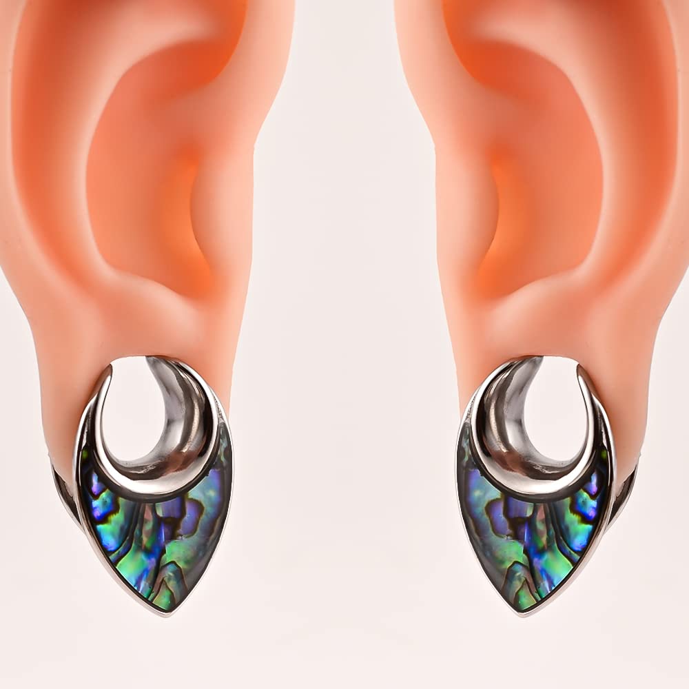 Atomhole (0g-1" Conch Shell Saddle Ear Plugs Tunnels 316 Stainless Steel Ear Gauges Hypoallergenic Earrings Expander Body Piercing Jewelry 2PCS (12mm(1/2"), Black)