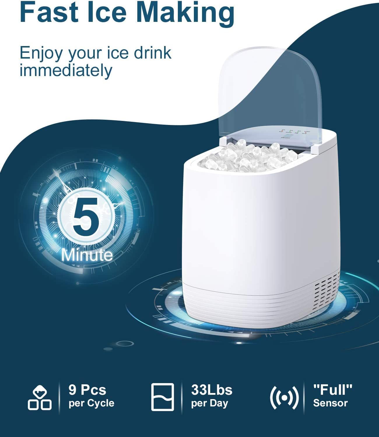 Countertop Ice Maker Machine, Portable and Compact, White