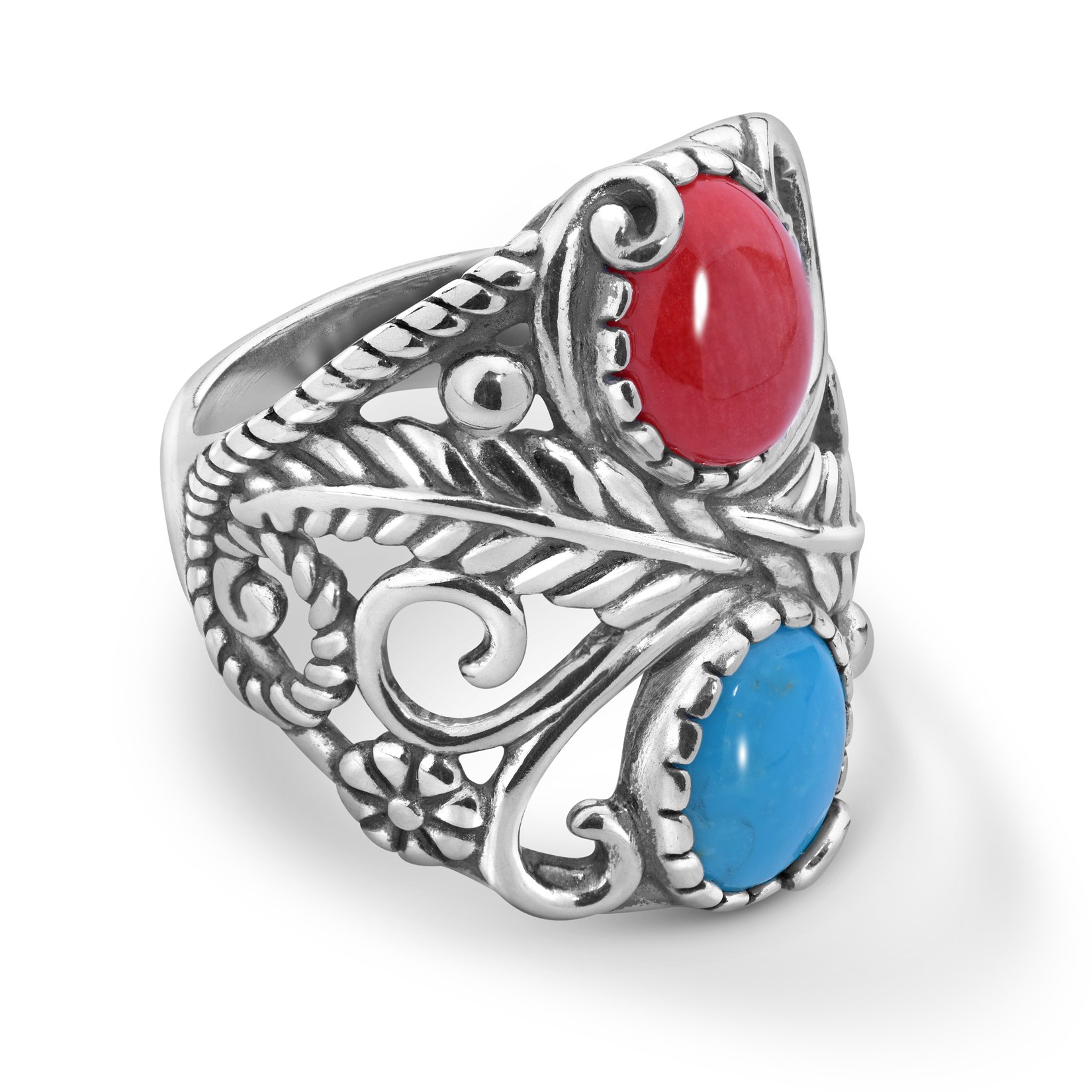 American West Sterling Silver Women's Statement Ring Gemstone Leaf Vine Design Size 10