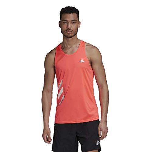 adidas Men's Own The Run Singlet Personal Best 3-Stripes, Signal Pink, X-Large