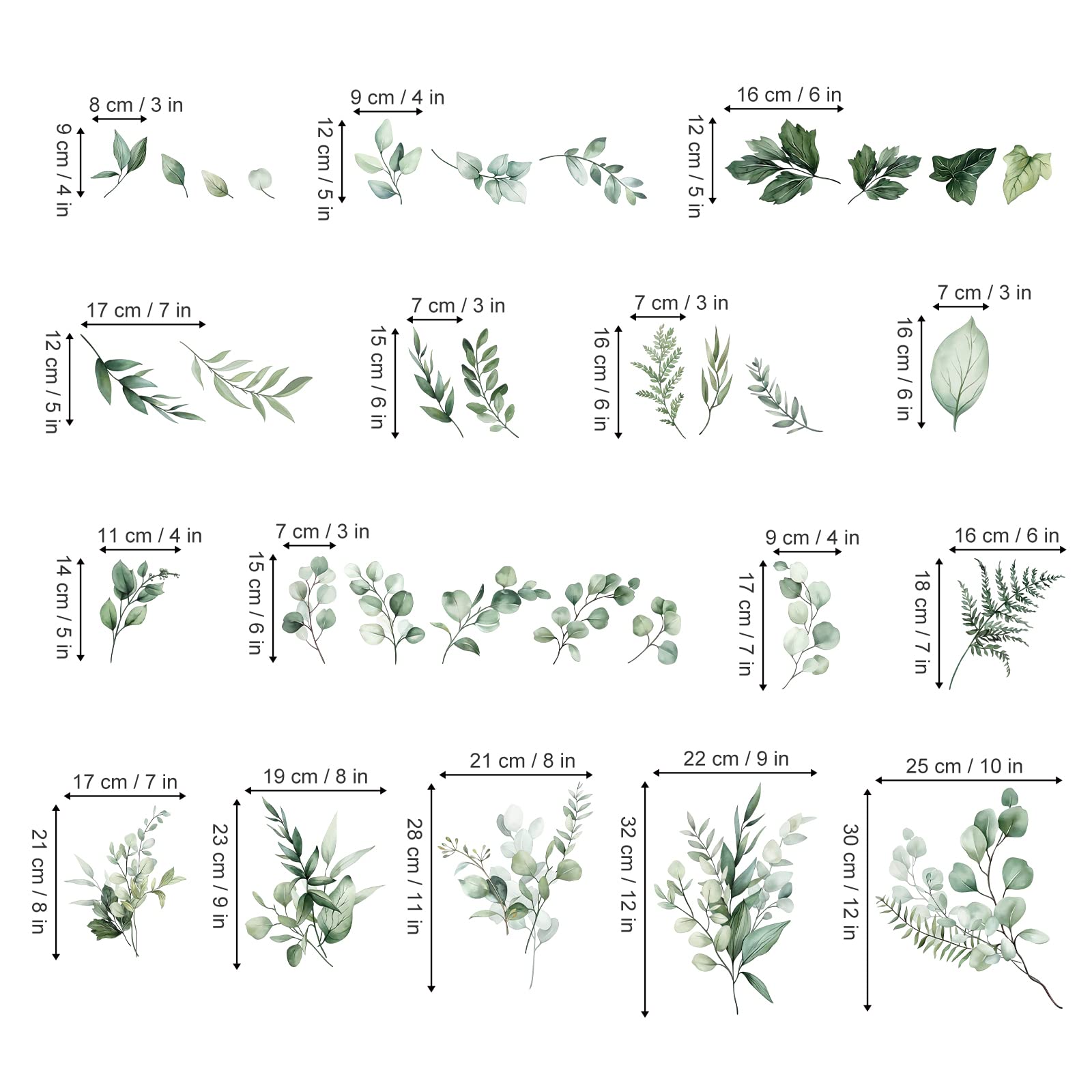 decalmile Botanical Green Leaves Wall Stickers Eucalyptus Leaf Plants Wall Art Decals Bedroom Living Room TV Background Wall Decor