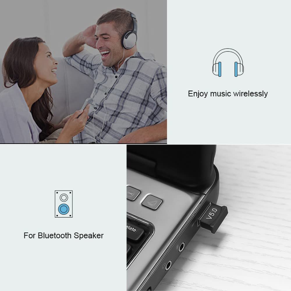 Bluetooth 5.0 USB Dongle, Bluetooth Adapter for PC Computer Desktop Laptop, Wireless Transfer for Bluetooth Headphones Speakers Keyboard Mouse Printers Music & Calls, Windows 11/10/8.1/8