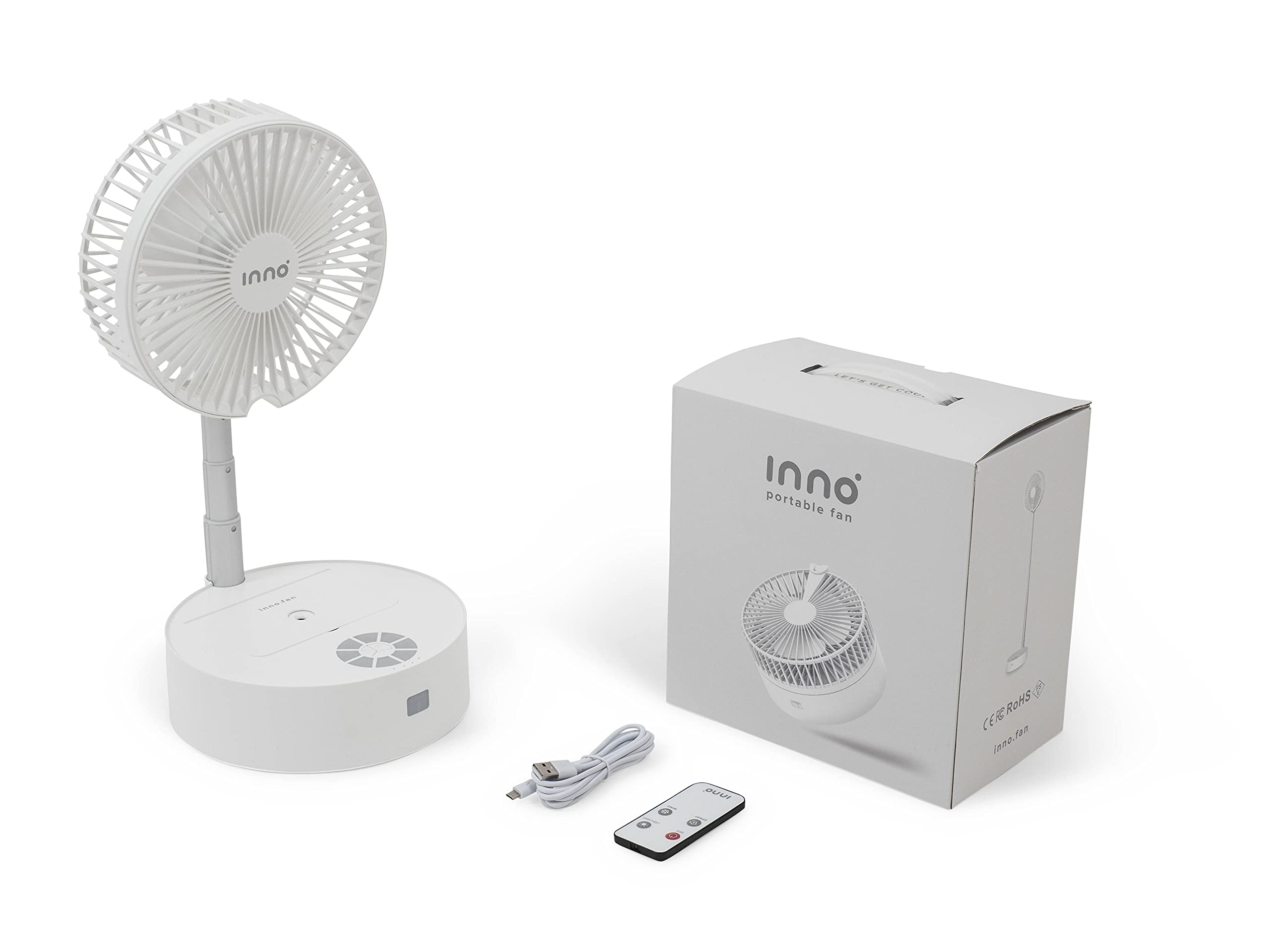 INNO Portable Fan & Essential Oil Diffuser – Foldable Standing or Desk Fan with Night Light, Air Diffuser, Humidifier – 24 Hr. Run Time, Peach Pink